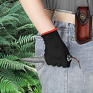 Benkey Damascus Pocket Knife with Clip Leather Sheath Sharp VG10 Core Folding Knife, EDC with Liner Lock Unique Abalone Seashells Handle for Outdoor Survival Camping Collection