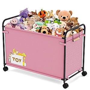 JBBTOOL Toy Box Storage, 180L Extra Large Toy Chest with 360° Wheels, Oxford Cloth Metal Toy Box for Boys, Girls, Stuffed Animals, Clothes, Bedroom, Living Room (Pink)