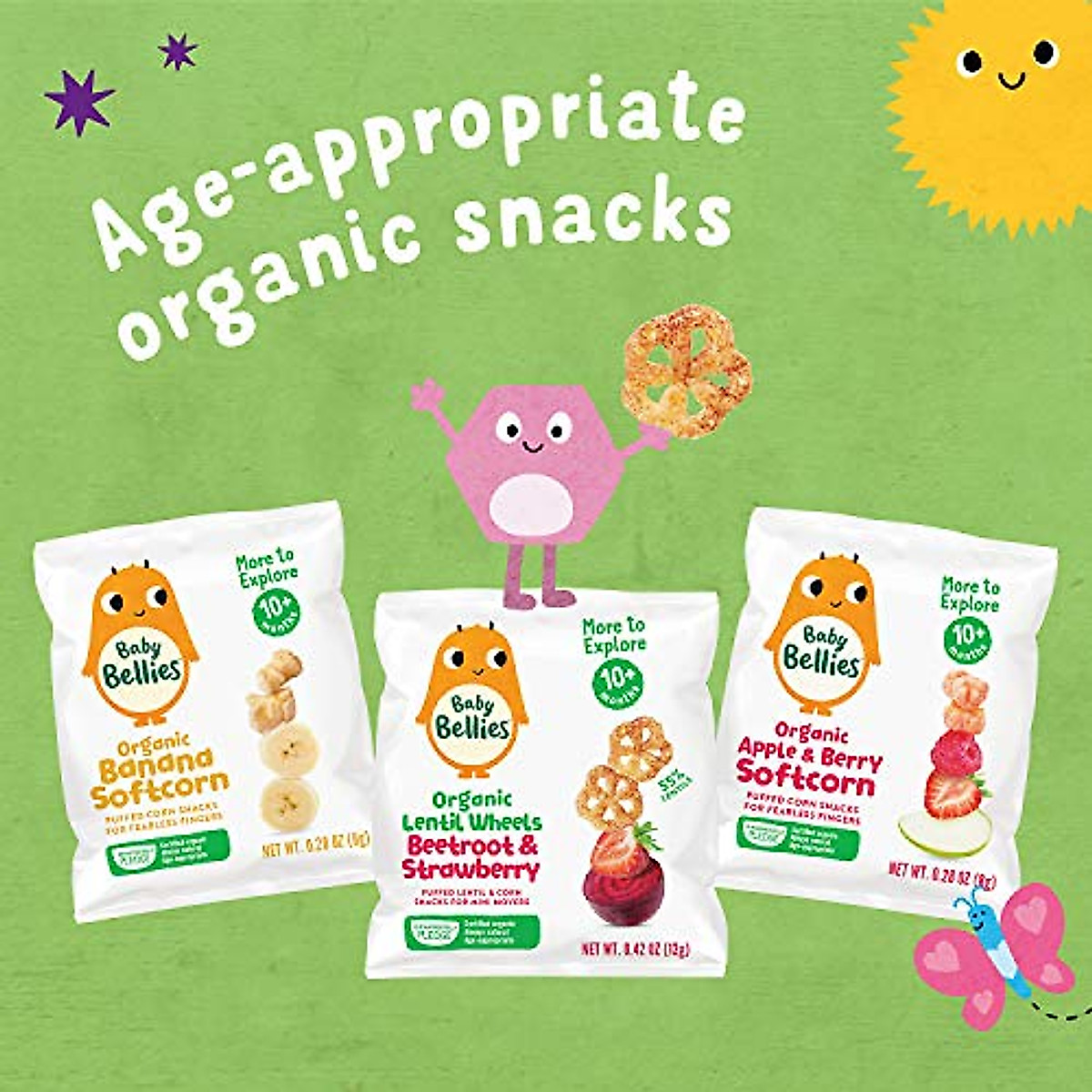 Baby Bellies Organic Apple & Berry Softcorn, 0.28 Ounce Bag (Pack of 7)