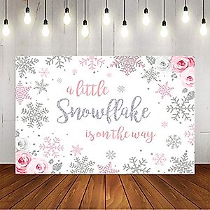 Aperturee 5x3ft Christmas Snowflake Photo Backdrop a Little Snowflake is on The Way Floral Photography Backgrounds Baby Shower Birthday Children Party Decoration Photo Booth Studio Props