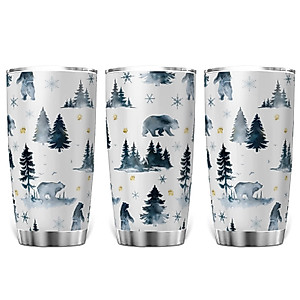 Hinfunees Bear Forest Tumbler with Lid Animal Travel Mug Stainless Steel Coffee Mugs Double Walled Water Cups for Home Office School Outdoor Gifts Bear Forest 20oz