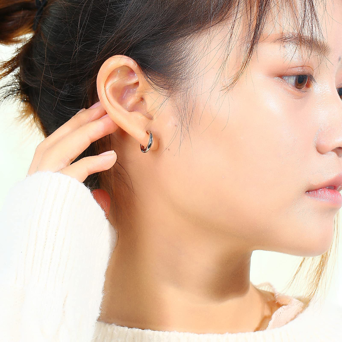 TGNEL Tiny Titanium Earrings Hoops Open C Titanium Hoops for Women Men, 2mm Thin Lightweight Round Surgical Grade Titanium Earrings Hypoallergenic for Sensitive Ear (9mm Silver)