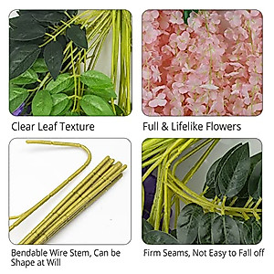 LUZOGA 25 Pack (90.2FT) Artificial Wisteria Flowers Fake Vine Ratta Hanging Garland Silk Flowers String for Home Party Garden Wedding Decor(Light Pink)