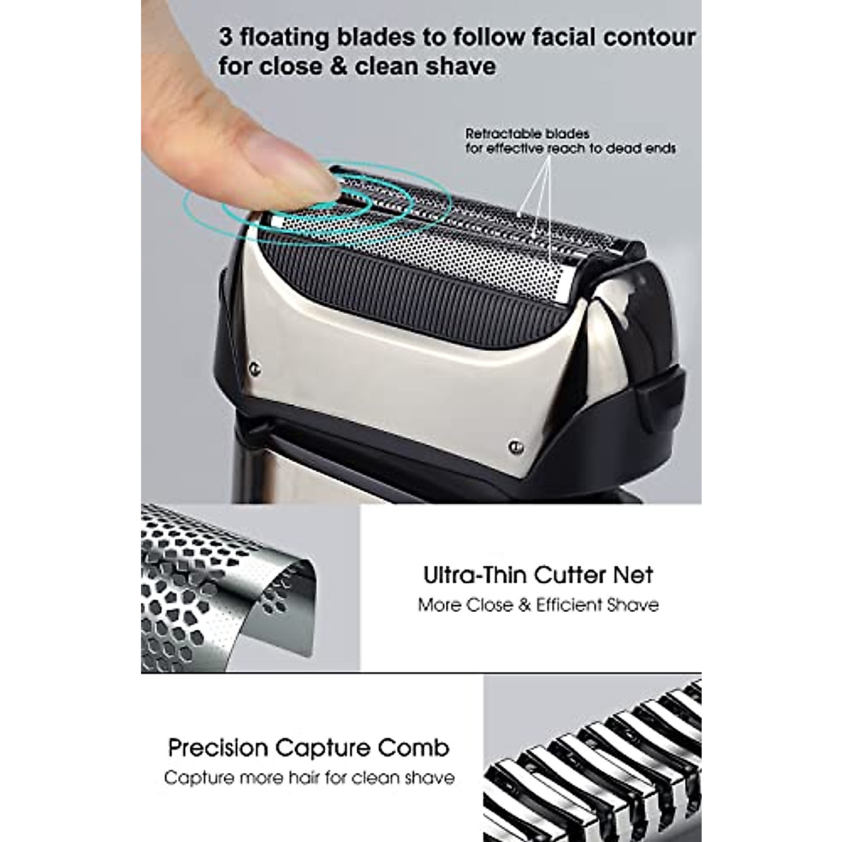 Men's Foil Electric Shavers, Electric Razor for Men Cordless USB-C Rechargeable Shaver with Pop-up Trimmer, Waterproof Wet and Dry Foil Razor with Travel Pouch LED Display for Face Beard Style