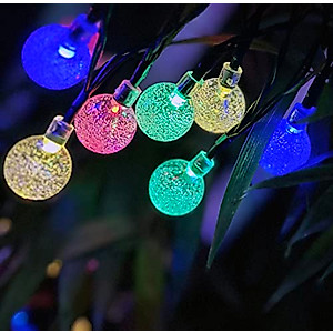SPLOcolor Solar String Lights Outdoor, 20ft Waterproof 30 LEDs 8 Modes Crystal Globe Solar String Fairy Lights Backyard Patio Christmas Lights for Holiday Party Gardens Backyard Wedding (Multicolor)