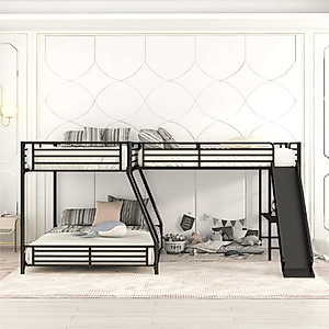 n/a L-Shaped Twin Over Full Bunk Bed with Twin Size Loft Bed,Built-in Desk and Slide,Black