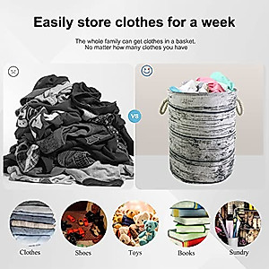 Mziart Unique Tree Stump Large Laundry Basket Bag with Rope Handles, Collapsible Wood Grain Waterproof Laundry Hamper Stylish Storage Basket Bin Organizer for Toys Clothes Kids Bedroom Nursery