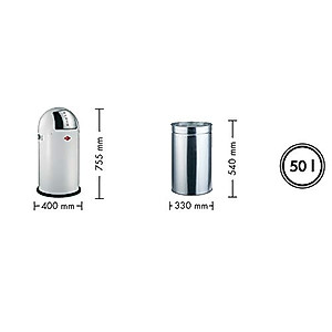 ウェスコ(Wesco) Push Bin 16.9 gal (50 L) PUSHBOY Trash Can with Lid, サイズ:∅40×H75.5cm, Black (Black Matte)