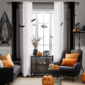 Melodieux Black Ombre Sheer Curtains 84 Inches Long for Living Room, Bedroom Chiffon Black White Gradient Rod Pocket Voile Drapes, 52 by 84 Inch, 2 Panels