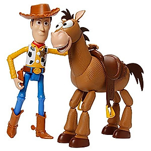 Mattel Disney Pixar Toy Story 4 Movie Set of 2 Action Figures, Collectible Pack Includes with Woody with Removable Hat & Rideable Bullseye