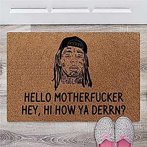 BinHang Indoor Welcome Mat, Door Mats Indoor Entrance Hello Motherfucker Hey, Hi How Ya Derrn Faux Coir Easy to Maintain Environmentally Friendly (23.6"X15.7")