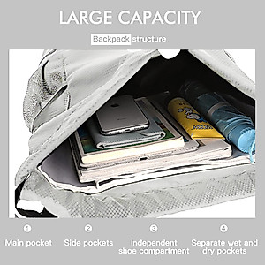 Drawstring Backpack Waterproof with Mesh PocketsString Bag Sackpack Nylon Gym Bag for Swim Sport Hiking Travel Beach,Lightweight Large,2