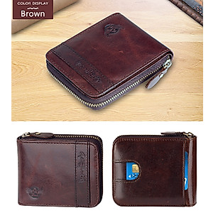 Admetus Wallet for Men Leather Zipper Bifold Wallet RFID Blocking Credit Card Holder with Gift Box Brown