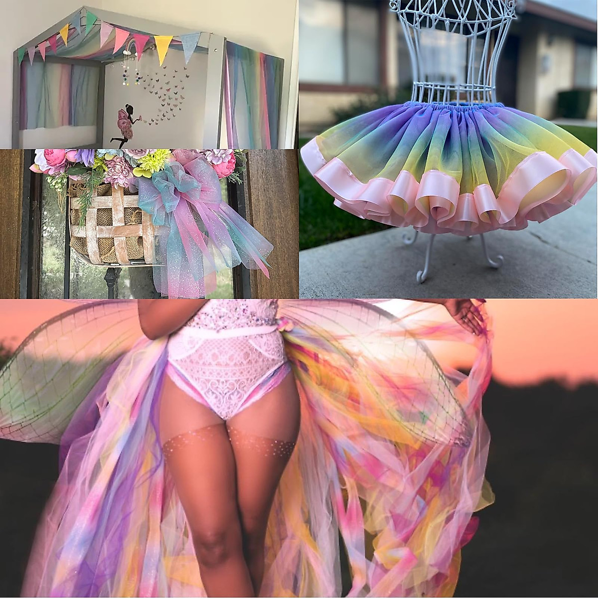 HAVII 63" × 8yard Rainbow Tulle Fabric Rolls Sheer Tulle Ribbon Netting Fabric Gradient Tulle Bolt Spool for Table Tutu Skirt Dress DIY Birthday Party Baby Shower Decorations