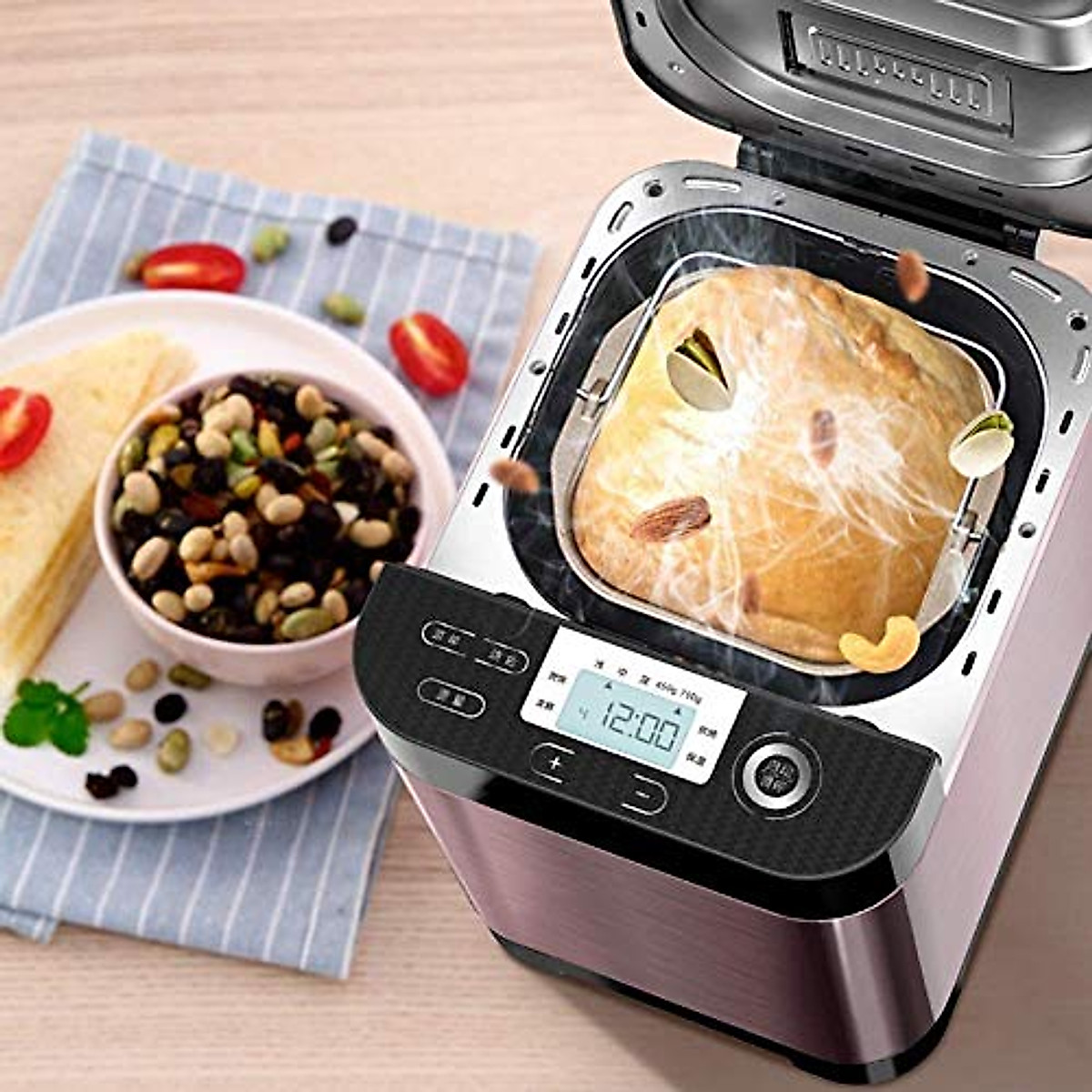 Bread Machine, Compact Fast Breadmaker, 450W Appointment Time, 13 Hours Reservation Function, 18 Nutrition Menu, Automatic Fruiting, Heat Preservation Easy to use