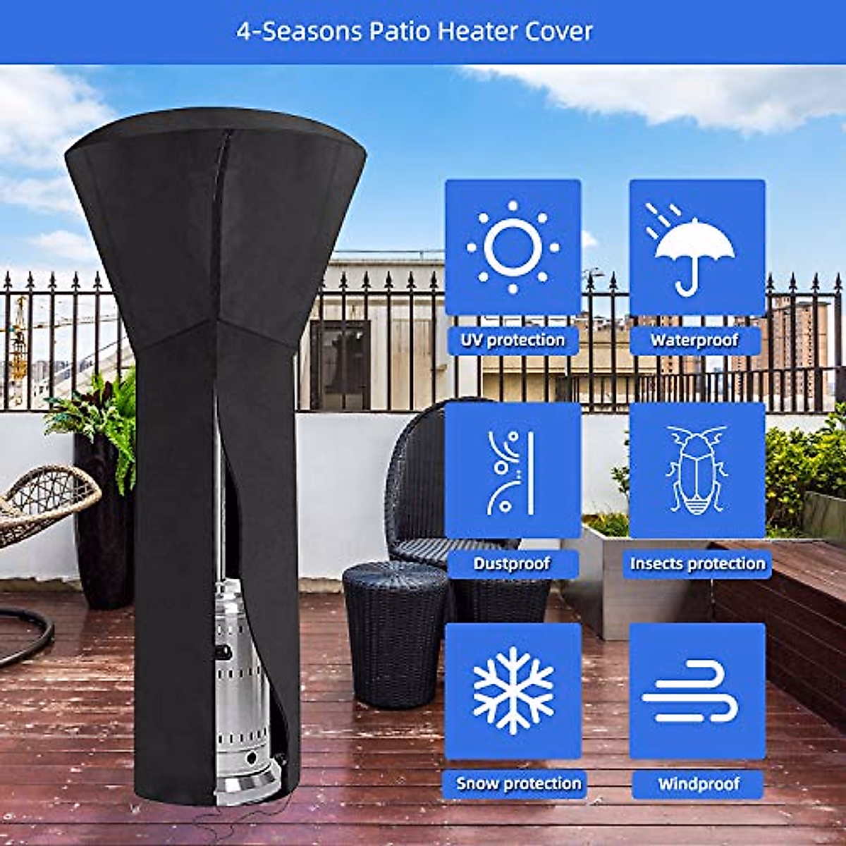 ANSTROUT 420D Patio Heater Cover Waterproof with Zipper, Outdoor Patio Propane Heater Cover for Any Season Large Size: 89”H x 33”Dx19”B Round Patio Heater Cover for Bad Weather (Black)