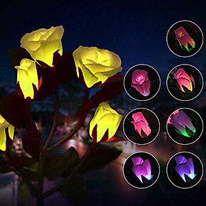 Outdoor Solar Garden Stake Rose Lights, LED Solar Powered Light with 5 Rose Flowers, Waterproof Solar Landscape Lighting Decorative Lights for Garden, Patio, Yard, Backyard, Pathway, Wedding (Yellow)