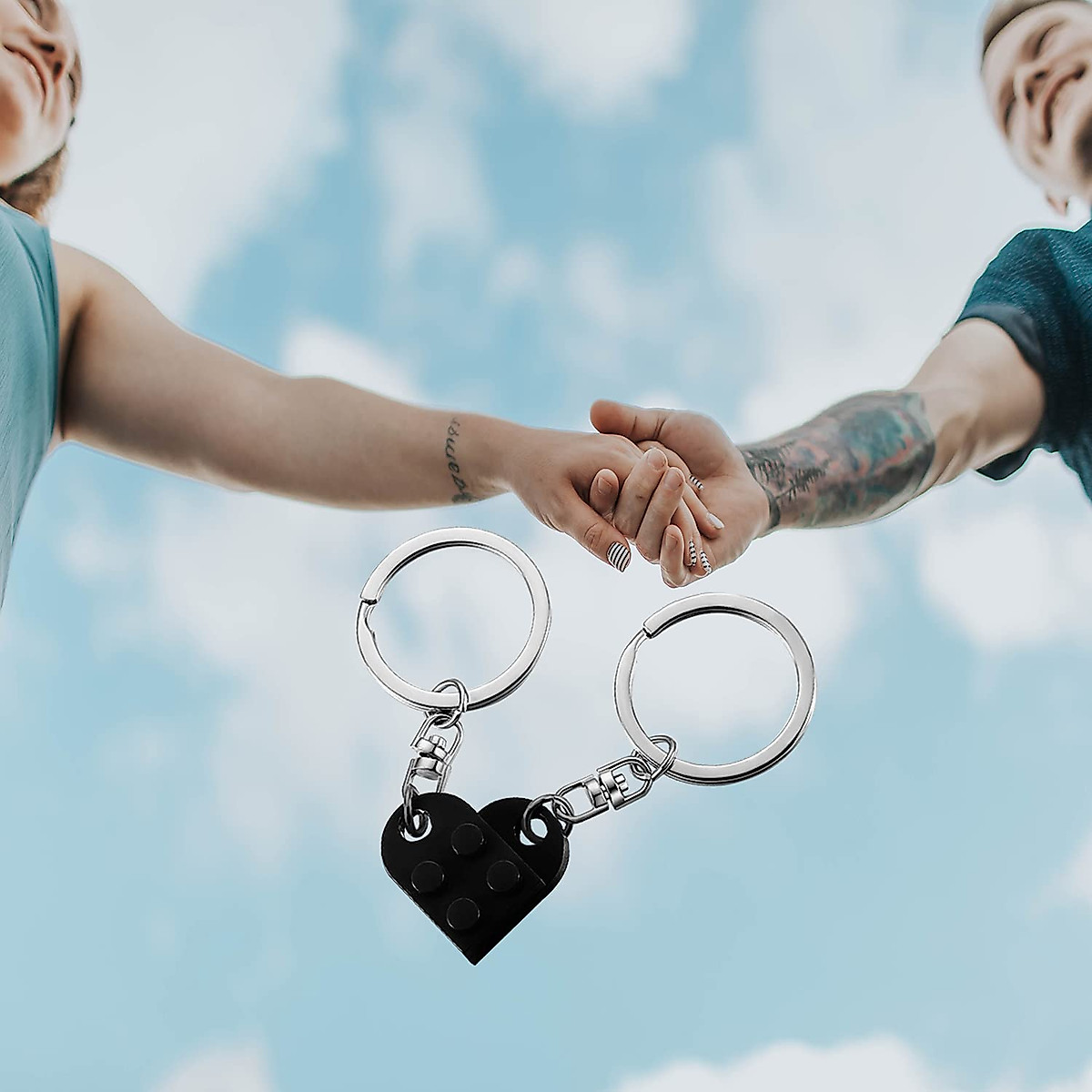 Brick Keychain for Couples Friendship - 2pcs Matching Heart Colorful Keychain Set for Couples Valentine's Day BFF (Black)