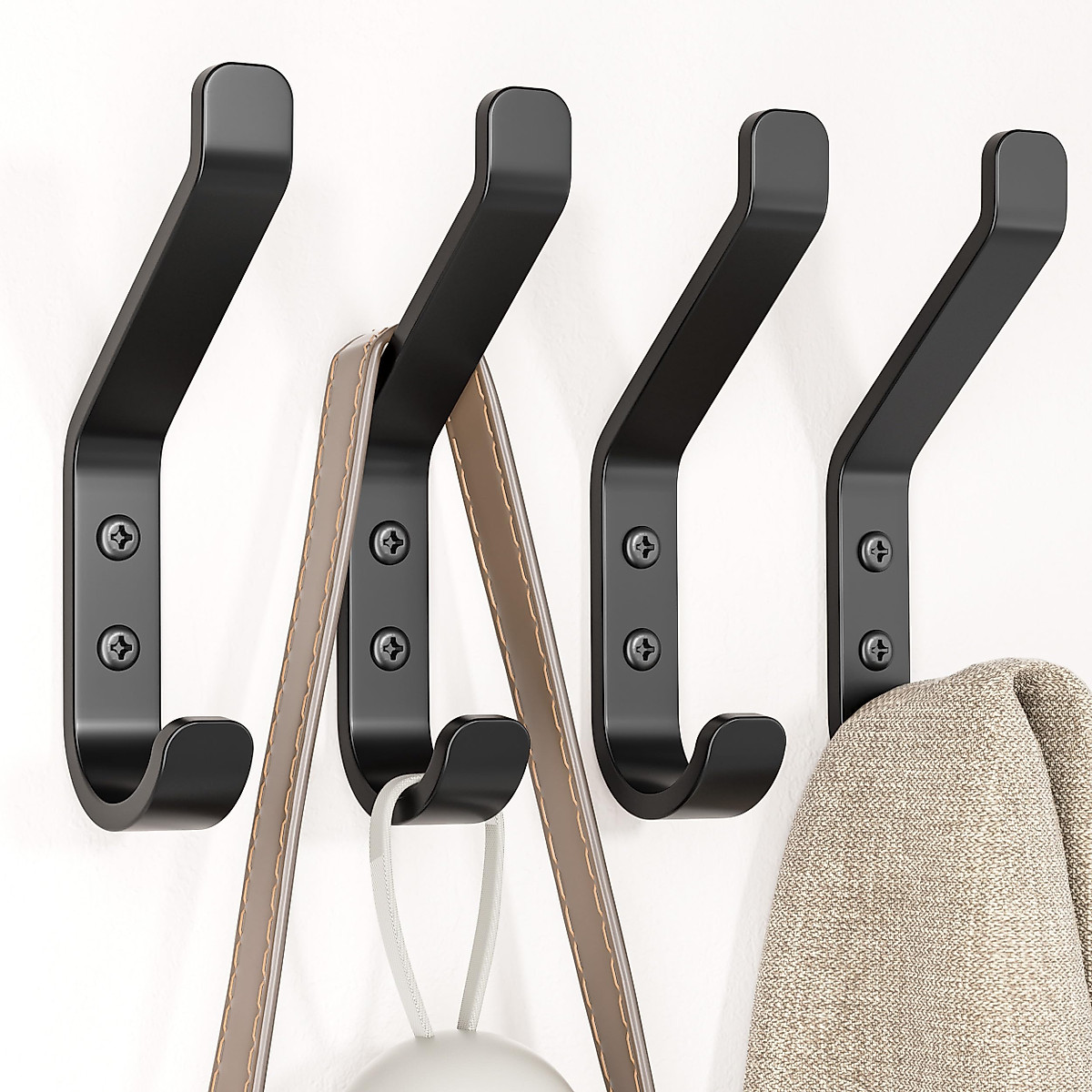 susswiff Coat Hooks Wall Mount for Hanging: 20LB Sturdy Hanger for Backpack, Towel, Bag, for Closet, Bathroom, Door, Mushroom, Stainless Black 4 Pack, 3.75"