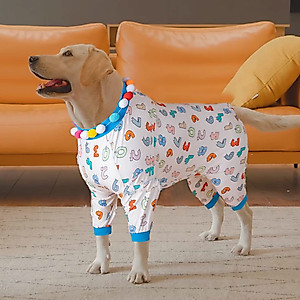 LovinPet Dog Jammies Large Dogs, UV & Post Operative Protection, 4 Legged High Collar Dog Onesies,Lightweight Stretchable Hippo, Bird, Tortoise Prints Large Dog Pajamas as Base Shirt for Dog Dresses L