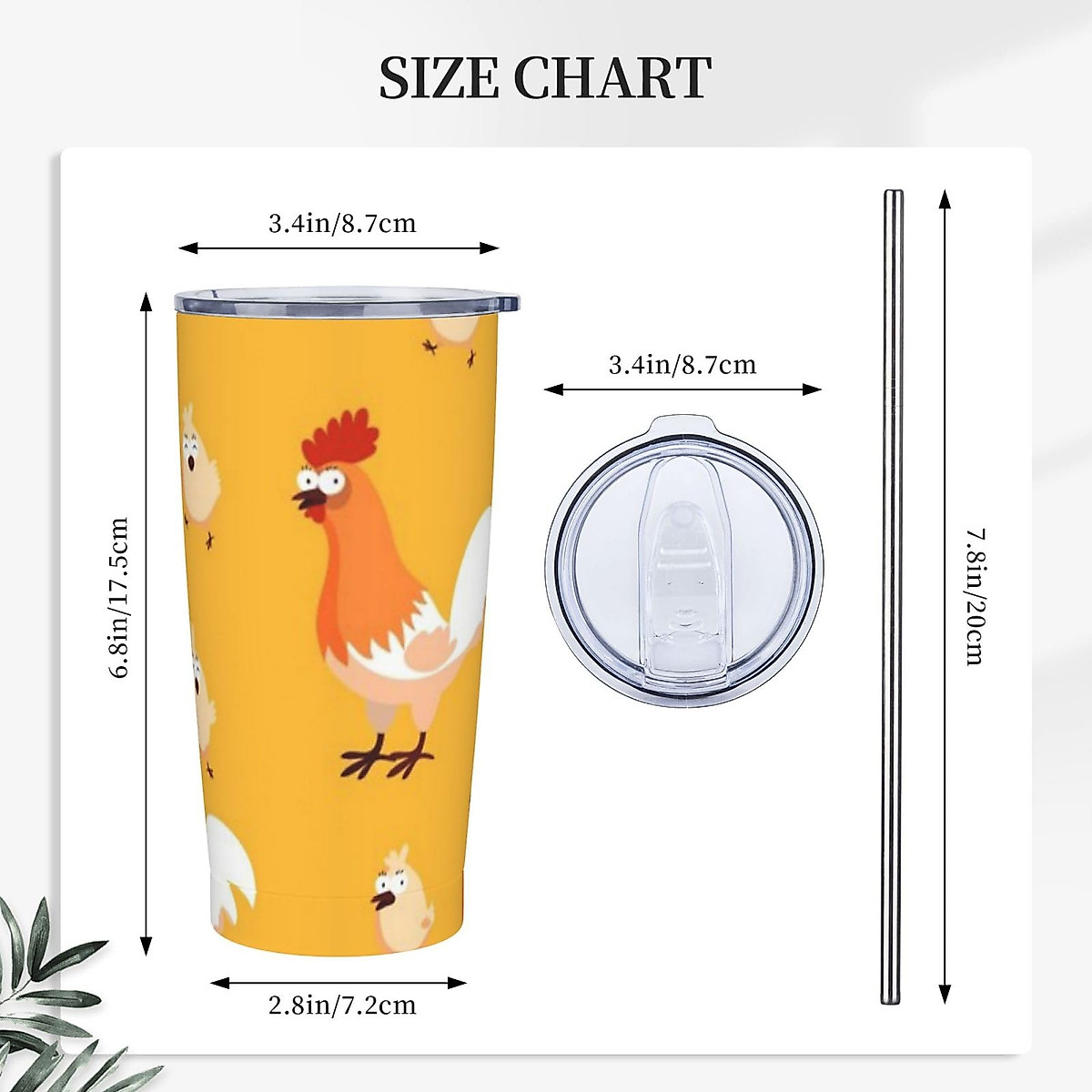 EVANEM 20 Oz Stainless Steel Tumbler With Straw Cleaner Chicken Chick Printed Insulated Cup Travel Coffee Mug Vacuum Insulated Tumblers For Home Office