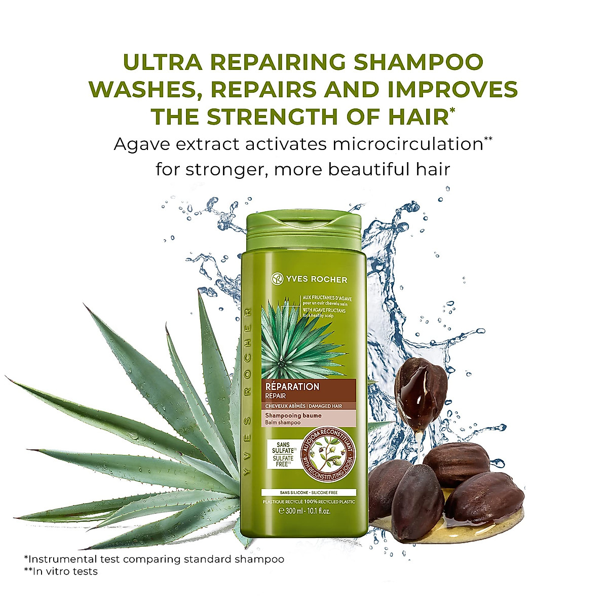 Yves Rocher Repair Balm Shampoo | Cleanse & Restructure Damaged Hair | 10.1 fl oz