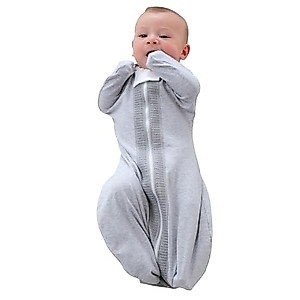 ZIGJOY Baby Transition Swaddle, 0.5 TOG Stretchy Transitional Swaddle with 2-Way Zipper, Cotton Self-Soothing Sleep Sack for Better Sleep, Grey, 0-3 Months