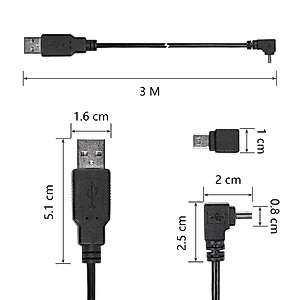 CERRXIAN 9.8FT 90 Degree Mini USB Cable, Angle Mini USB B Male to USB A 2.0 Male Data Sync and Charging Cable for Garmin Nuvi GPS,Canon,Dash Cam (3m, Black Down Angle)
