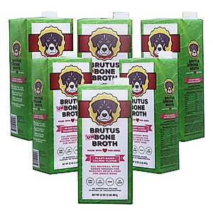 Brutus Vegetable Broth for Dogs 192 oz | All Natural | Made in USA |Omegas & Turmeric for Healthy Skin & Coat |Human Grade Ingredients |Hydrating Dog Food Topper, Gravy & Treat Salmon 6-Packs