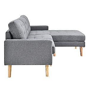 AC Pacific Shelby Mid Century Modern Living Room Tufted Sectional Set, LF, Pewter Grey