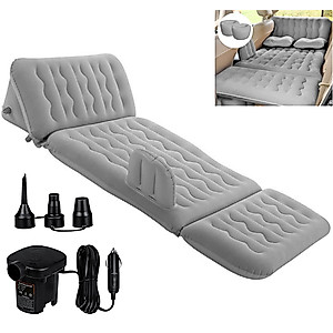 Dufominc Inflatable Car Air Mattress Travel Bed - 6 in 1 Thickened Car Camping Mattress Sleeping Pad with Electric Air Pump & 2 Pillows for Home SUV Sedan Pickup Backseat Couch Tent - Grey