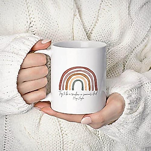 OGILRE Inspirational Maya Angelou Quote Try To Be A Rainbow In Someone's Cloud Ceramic Double Side Printed Mug Cup,Boho Neutral Rainbow Coffee Milk Tea Mug Cup,Gifts For Girls Women Sister Mom - 11 oz