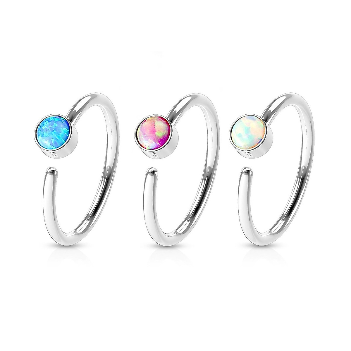 Pierced Owl Set of 3 20GA Surgical Steel Opal Set Nose Cartilage Hoop Rings (Set of 3)