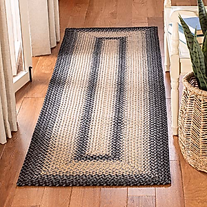 SAFAVIEH Braided Collection 2'3" x 8' Black / Grey BRD311A Handmade Country Cottage Reversible Runner Rug