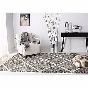 SAFAVIEH Hudson Shag Collection Area Rug - 8' x 10', Grey & Ivory, Modern Trellis Design, Non-Shedding & Easy Care, 2-inch Thick Ideal for High Traffic Areas in Living Room, Bedroom (SGH281B)