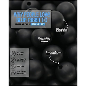 Black Silicone Beads by BLUE RABBIT CO for Keychain Making, Necklace, Bracelet (19mm, Black) Bulk Beads & Bead Assortments, Silicon Beads