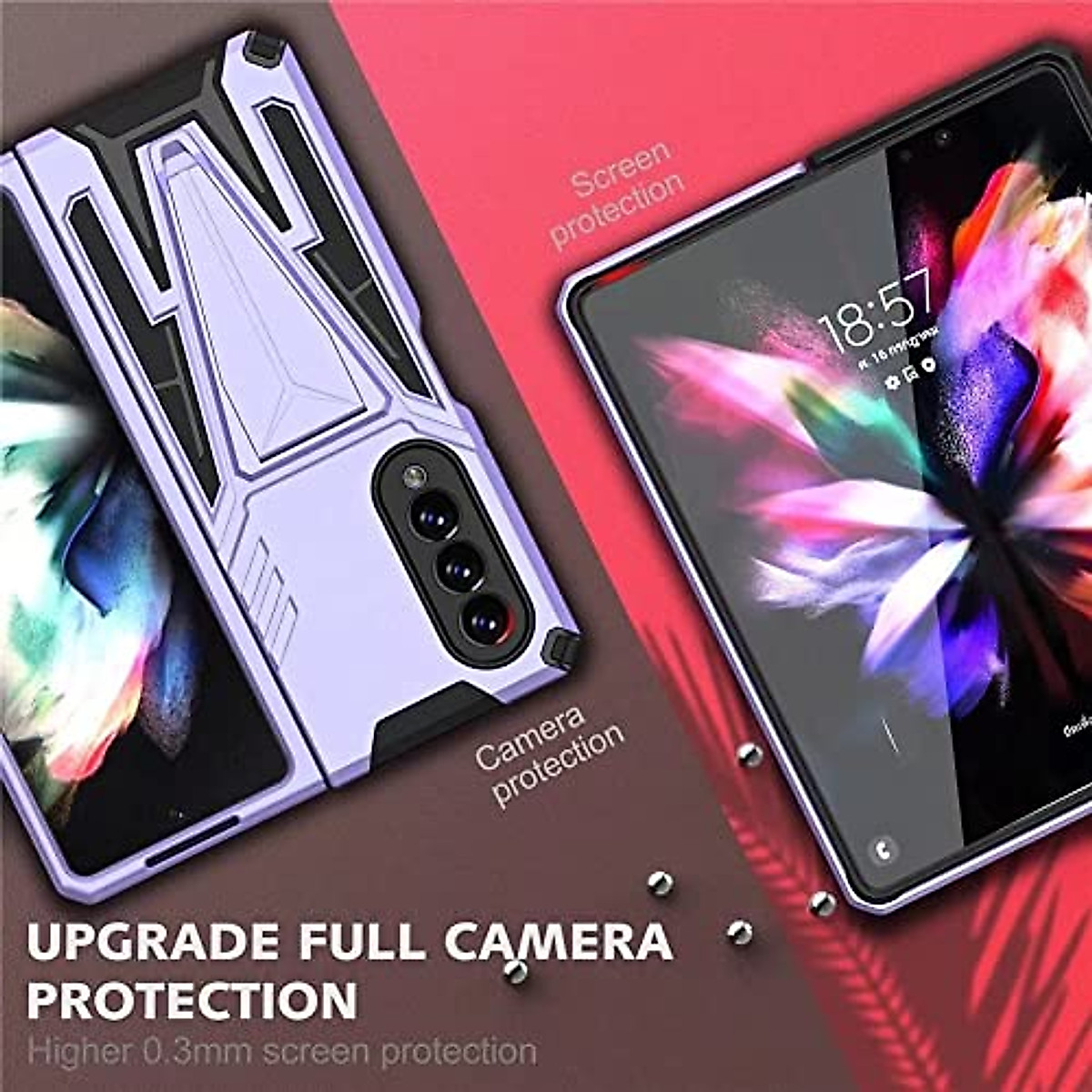 for Galaxy Z Fold 4 Case with Kickstand, Magnetic Stand Holder Case, Heavy Duty Shockproof Protective Phone Case Cover for Samsung Z Fold 4 Case 5G 2022, Girls Women Men Fold 4 phone protector(Purple)