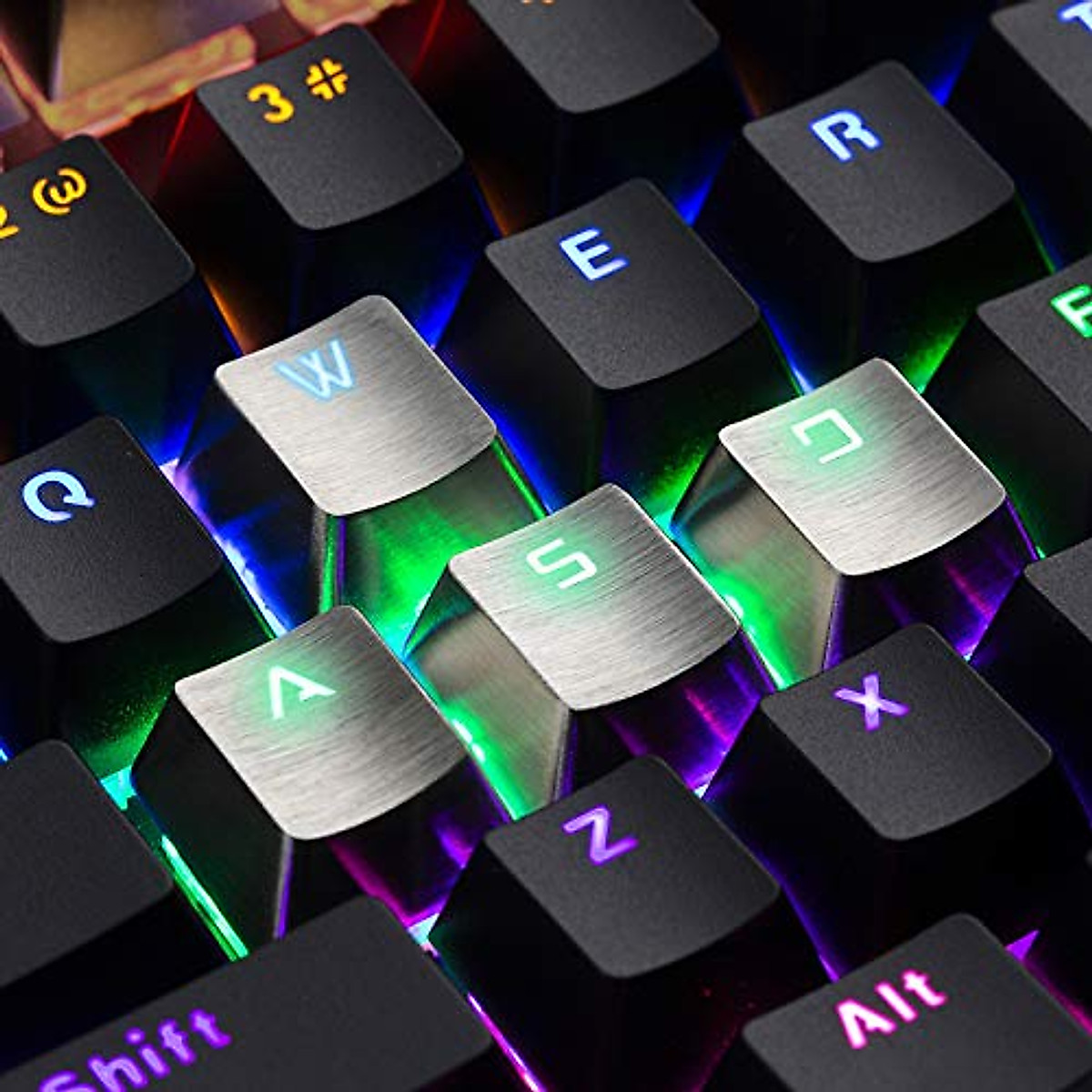 Qupei Metal Keycaps OEM(WASD Keys) FPS/MOBA for 60%/87/104/108 for MX Switches Mechanical Keyboard, Ultra-Thin FPS & MOBA Gaming Keyboard Caps for Cherry Mx Switch (Silver)