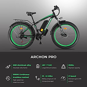 SENADA 26" Fat Tire Electric Bike for Adults, 840Wh Mountain Ebike with USB Interface Removable Battery, Adult Electric Bicycle with Colorful LCD Display & 7 Speed (with Phone Mount, Black Green)