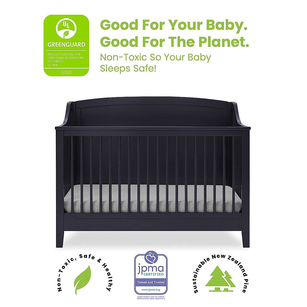 Delta Children Campbell 6-in-1 Convertible Crib - Greenguard Gold Certified, Midnight Grey