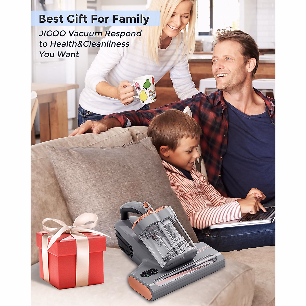 JIGOO Bed Vacuum Cleaner with Dust Sensor: 500W 13Kpa Mattress Vacuum Cleaner with UV & Ultrasonic and High Heating,Anti-allergen Powerful Handheld Bed Vacuums for Mattress (S300 Pro, Corded)