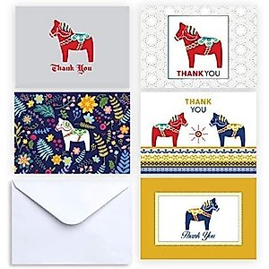 Paper Frenzy Dala Horse Collection Thank You and Note Cards with Envelopes - 25 pack
