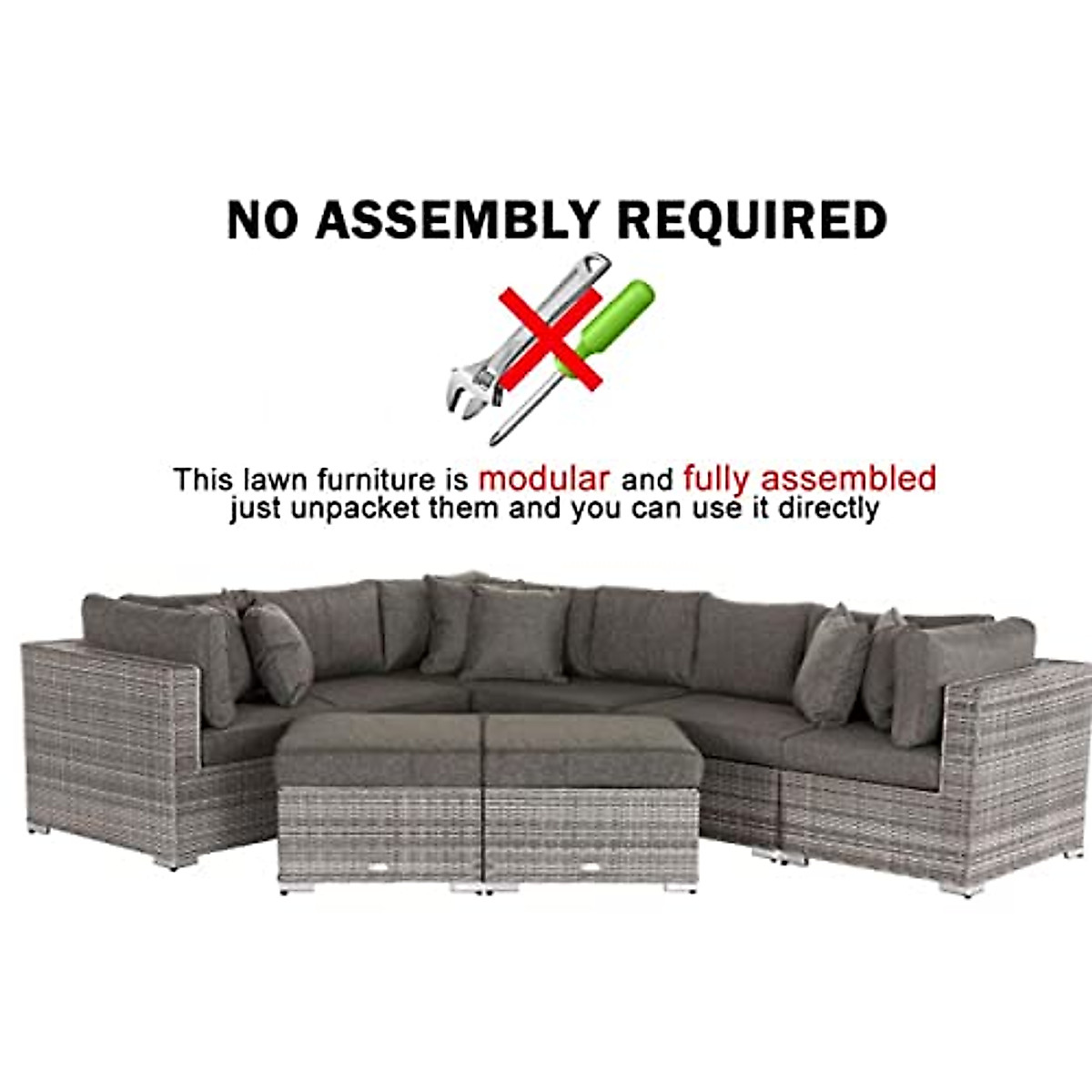 SUSIE'S GARDEN Outdoor Patio Sectionals Set No Assembly Aluminum Patio Furniture 8 Piece Outdoor Sofa Wicker Ottoman Chair Table w/Free Raincovers and Toss Pillows