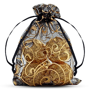 Wudygirl 100pcs Organza Bags 4x6'' Black Eyelash Drawstring Storage Jewelry Candy Pouches Chocolate Wedding Party Favor Soap Easter Gift Bags Women (Black Eyelash)