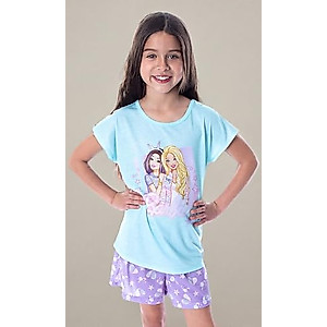 INTIMO Barbie Little Girls' Barbie Doll Unicorn Love Shirt and Shorts 2 PC Pajama Set (10/12)