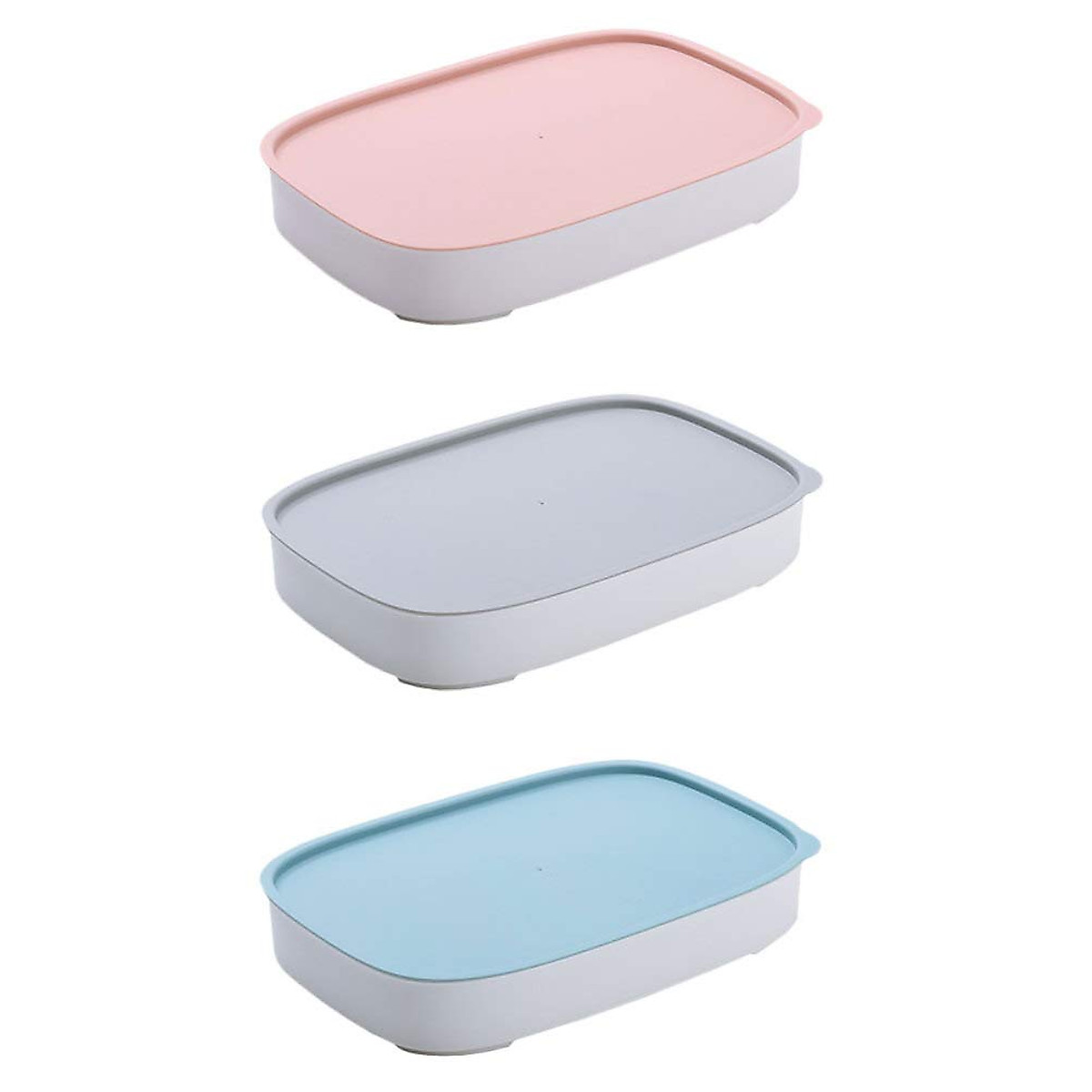 Hemoton 3Pcs Refrigerator Food Storage Container with Lid Shallow Stackable Bacon Keeper Fruit Vegetable Case Holder Airtight Dumpling Box for Egg Meat (Mixed Color)