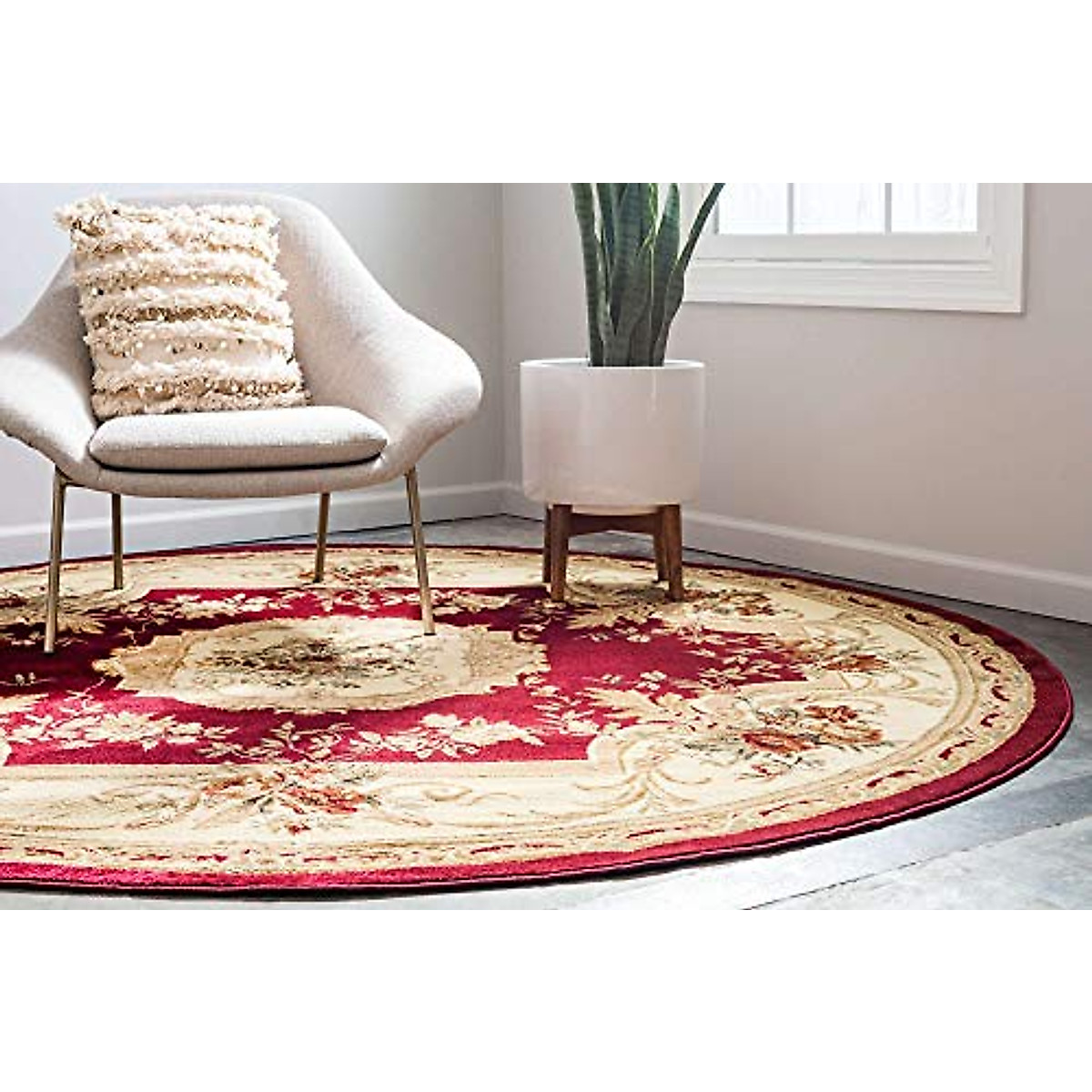 Unique Loom Versailles Collection Traditional Classic Floral Motif Area Rug (8' 0 x 8' 0 Round, Burgundy/ Ivory)
