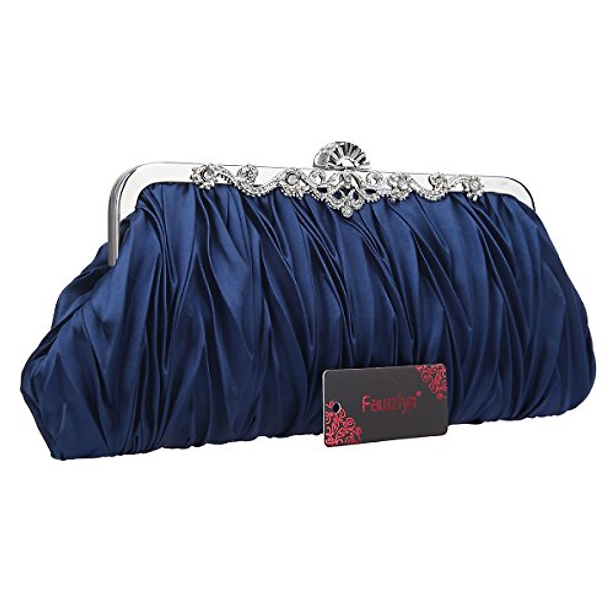 Fawziya Satin Pleated Clutch Crystal Evening Bags For Women Formal-Navy Blue