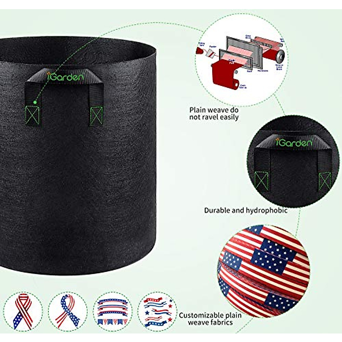 iGarden Grow Bags Tall, 10 Gallon Grow Pots 6 Pack with Handles, Heavy Duty 320G Thickened Nonwoven Fabric Plant Bag for Vegetables