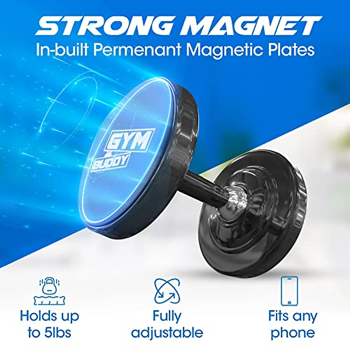 Magnetic Phone Mount - Mobile Gym - A Phone Holder for Videos - Double Sided Magnet – Extra STONG-Fits Any Phone GYM BUDDY (Black)